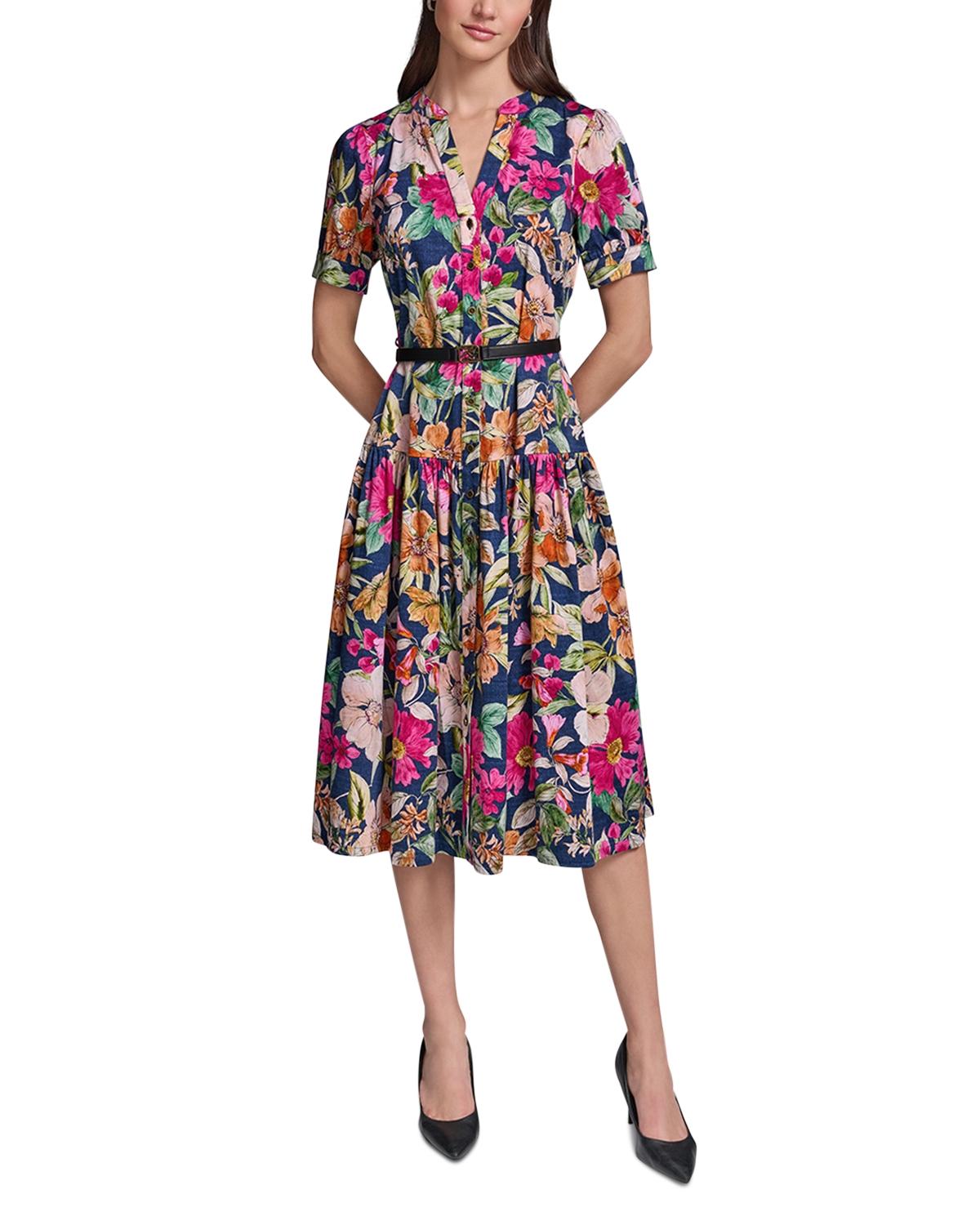 KARL LAGERFELD PARIS Karl Lagerfeld Paris Belted Button Front Dress